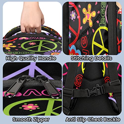 Custom Rainbow Peace Sign Backpack for Men Women with Name Personalized Peace Love Heart Flower School Bookbag Backpacks Customized Travel Casual Daypack Laptop Bag