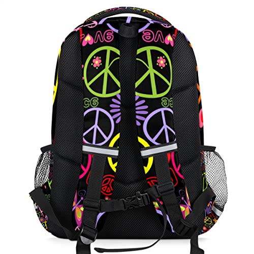 Custom Rainbow Peace Sign Backpack for Men Women with Name Personalized Peace Love Heart Flower School Bookbag Backpacks Customized Travel Casual Daypack Laptop Bag