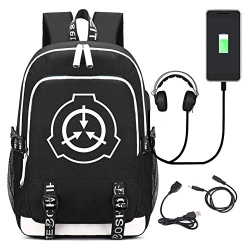 CHENMEILI SCP Printed Travel BackPack Laptop Bag College Bag Bookbag with USB Charging Port