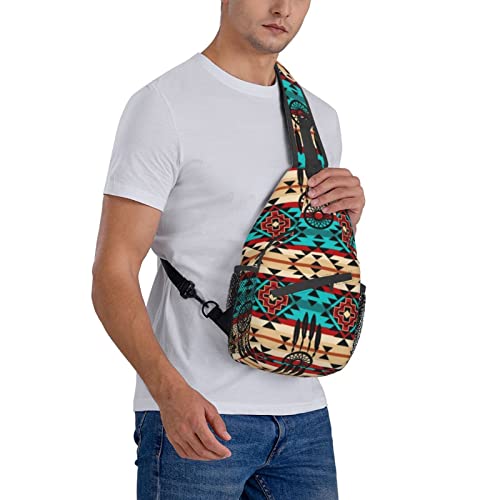 Retro Native Indian American Sling Native Pattern Sling Backpack Crossbody Cross Chest Bag Daypack for Hiking Travel