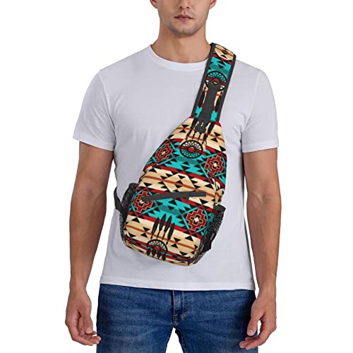 Retro Native Indian American Sling Native Pattern Sling Backpack Crossbody Cross Chest Bag Daypack for Hiking Travel