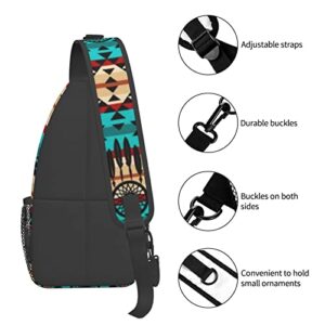 Retro Native Indian American Sling Native Pattern Sling Backpack Crossbody Cross Chest Bag Daypack for Hiking Travel