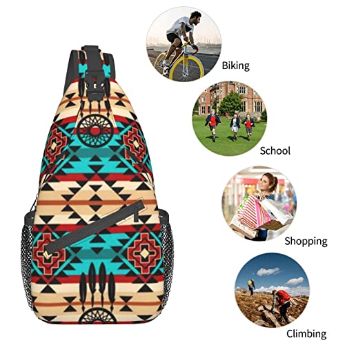 Retro Native Indian American Sling Native Pattern Sling Backpack Crossbody Cross Chest Bag Daypack for Hiking Travel