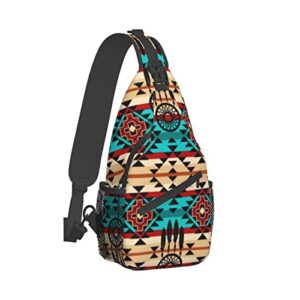 Retro Native Indian American Sling Native Pattern Sling Backpack Crossbody Cross Chest Bag Daypack for Hiking Travel