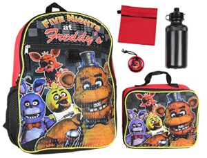 five nights at freddy’s 16″ backpack lunch box water bottle lunch kit -5 piece set