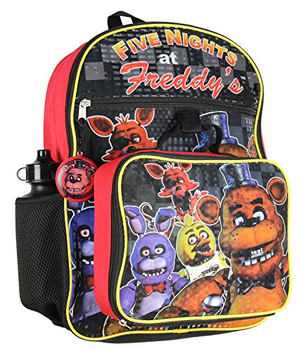 Five Nights At Freddy's 16" Backpack Lunch Box Water Bottle Lunch Kit -5 Piece Set