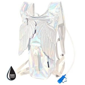 fydelity festival hydration backpack angel wings hydration pack festival gear retro hydration pack backpack for men and women hydrapak water backpack festival backpack – silver metallic