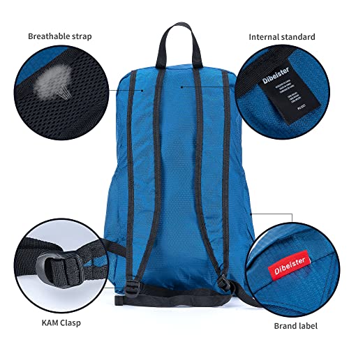 Dibeister lightweight foldable backpack, hiking waterproof backpack, camping outdoor vacation daily bag (Blue)