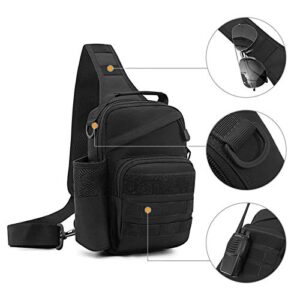 BAIGIO Small Tactical Sling Bag One Shoulder Chest Backpack Casual Daypack (Black with Top-handle)