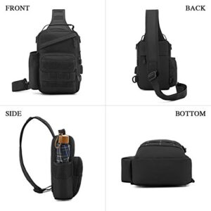 BAIGIO Small Tactical Sling Bag One Shoulder Chest Backpack Casual Daypack (Black with Top-handle)