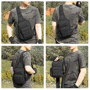 BAIGIO Small Tactical Sling Bag One Shoulder Chest Backpack Casual Daypack (Black with Top-handle)