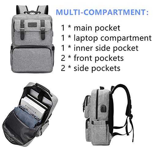 Laptop Backpack for Women Men Vintage Backpack Bookbags Anti Theft Bookbag 16 inch Grey