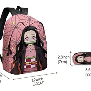 XIXISA Anime Nezuko Shinobu Kanroji Inosuke Cosplay School Backpack with Pencil Case Anime Backpacks for Teens