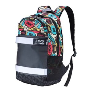 187 killer pads standard issue backpack with skateboard straps, comic