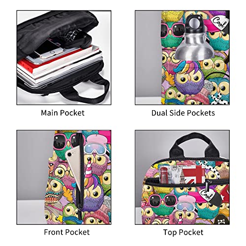 Thinye Casual Daypack Backpacks for Women Cool Backpacks for School Cute Cartoon Owls Backpack for Girls Boys