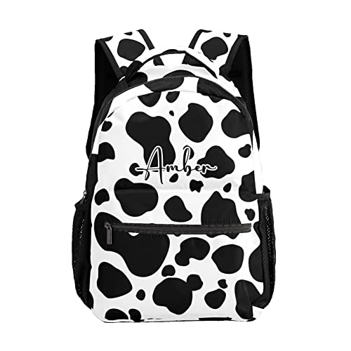 ArtGift Personalized Black White Cow Print Backpack Causual Shoulder Bags for Women Men Gift, 12.2(L) x 5.9(W) x 16.5(H) Inch