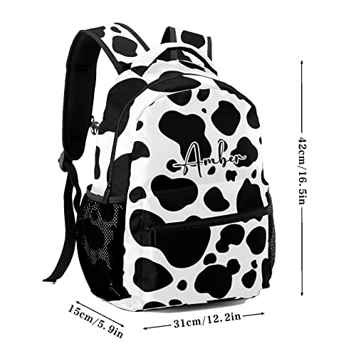 ArtGift Personalized Black White Cow Print Backpack Causual Shoulder Bags for Women Men Gift, 12.2(L) x 5.9(W) x 16.5(H) Inch