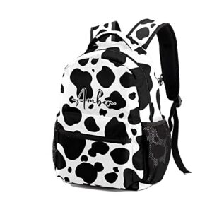 ArtGift Personalized Black White Cow Print Backpack Causual Shoulder Bags for Women Men Gift, 12.2(L) x 5.9(W) x 16.5(H) Inch