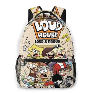 cartoon the loud house casual backpack fun laptop back pack book bag hiking outgoing daypack for adult women mens