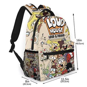 Cartoon The Loud House Casual Backpack Fun Laptop Back Pack Book Bag Hiking Outgoing Daypack For Adult Women Mens