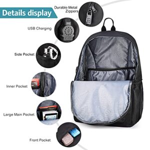 Pawsky Backpacks for Boys, Baseball Anime Luminous Backpack with USB Charging Port, Anti Theft Lock and Pencil Case, College School Bookbag Lightweight Laptop Bag, Black