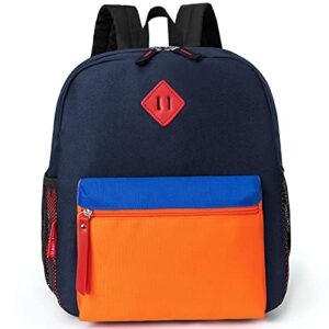 hawlander preschool kids backpack 12 inch, toddler backpacks for boys with chest strap, navy orange