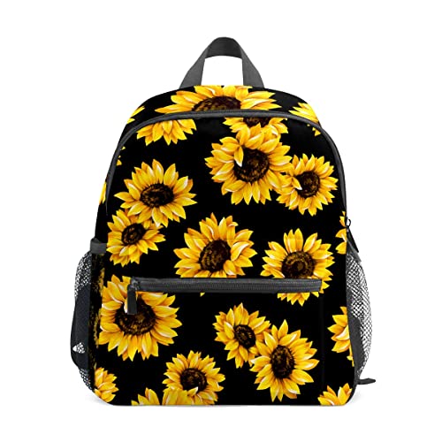 ZGONOHYE Girls Cute Mini Backpack Yellow Sunflower On Black Small Backpack Purse for Women School Bag for Girls Boys