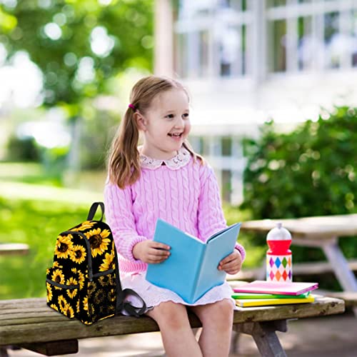 ZGONOHYE Girls Cute Mini Backpack Yellow Sunflower On Black Small Backpack Purse for Women School Bag for Girls Boys