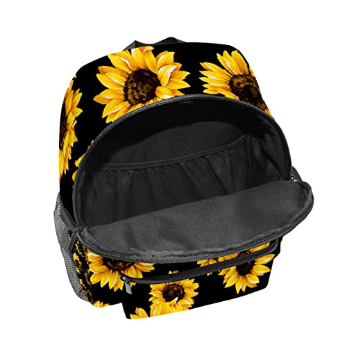 ZGONOHYE Girls Cute Mini Backpack Yellow Sunflower On Black Small Backpack Purse for Women School Bag for Girls Boys