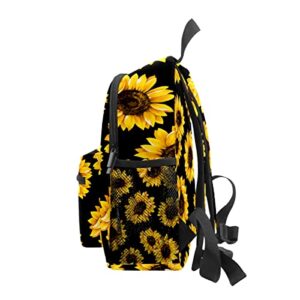 ZGONOHYE Girls Cute Mini Backpack Yellow Sunflower On Black Small Backpack Purse for Women School Bag for Girls Boys