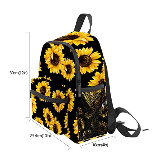 ZGONOHYE Girls Cute Mini Backpack Yellow Sunflower On Black Small Backpack Purse for Women School Bag for Girls Boys