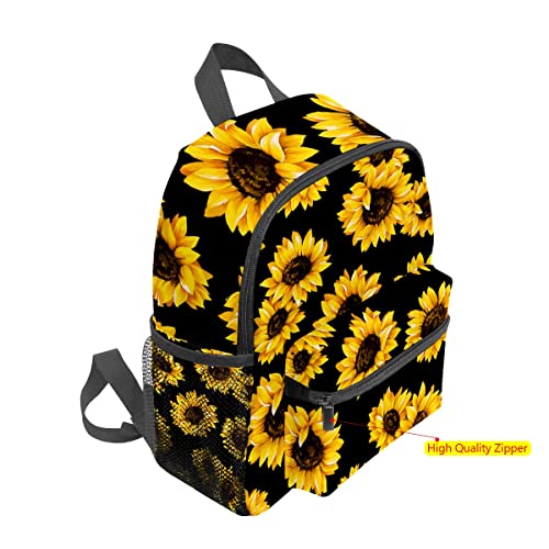 ZGONOHYE Girls Cute Mini Backpack Yellow Sunflower On Black Small Backpack Purse for Women School Bag for Girls Boys