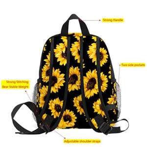 ZGONOHYE Girls Cute Mini Backpack Yellow Sunflower On Black Small Backpack Purse for Women School Bag for Girls Boys