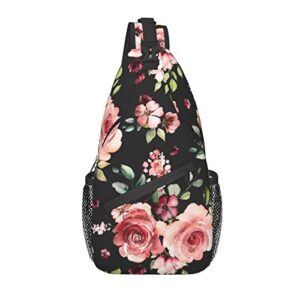 flowers rose sling bag crossbody backpack for women men hiking travel over the shoulder bag pouch small daypack casual one strap pack lightweight cross chest bag purse outdoor cycling