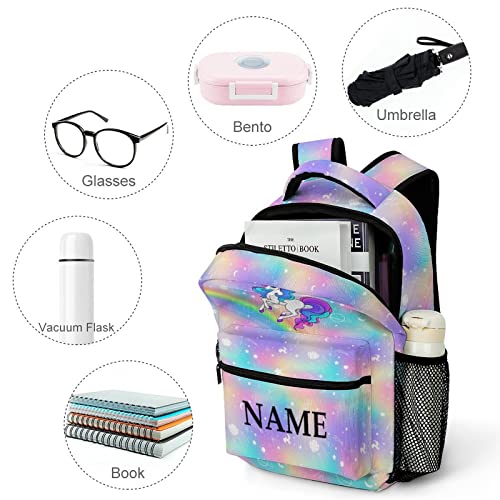 Custom Galaxy Rainbow Unicorn Backpack Personalized Name Text Backpack Daypacks Customized BookBags School Bag for Student Boys Girls