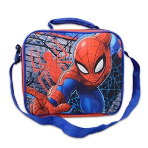 Marvel Spiderman Backpack With Lunch Box ~ 5 Pc Bundle With 15" Spiderman School Bag For Boys, Girls, Kids, Lunch Bag, Stickers, And More (Spiderman School Supplies)