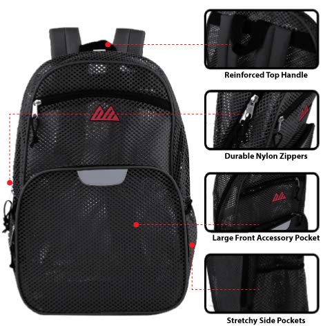 Collapsible Mesh Backpacks for Adults, School, Beach - Backpack with Reflective Strip and Wire Frame for Support (Black)