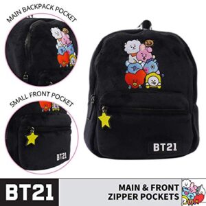 Concept One BT21 LINE FRIENDS Backpack, Plush Mini School Bag, Black, One Size