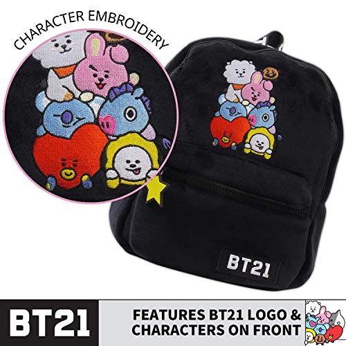 Concept One BT21 LINE FRIENDS Backpack, Plush Mini School Bag, Black, One Size