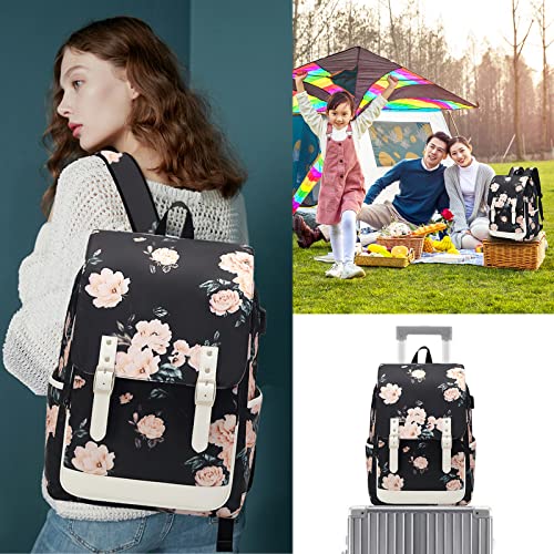 Nazoelly Floral Laptop Backpack,College School Backpack with USB Charging Port