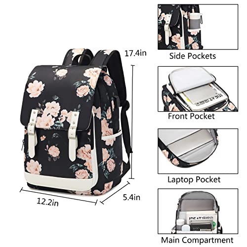 Nazoelly Floral Laptop Backpack,College School Backpack with USB Charging Port