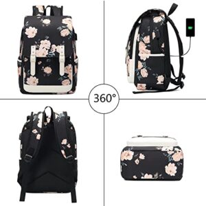 Nazoelly Floral Laptop Backpack,College School Backpack with USB Charging Port