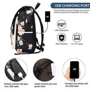 Nazoelly Floral Laptop Backpack,College School Backpack with USB Charging Port