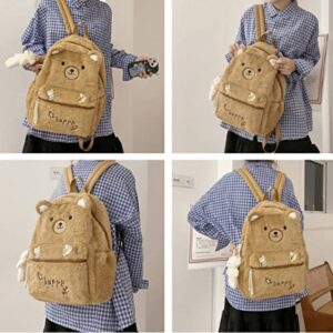 Kawaii Backpack for Girls Cute Fluffy Bear Japanese Style Rucksack (Coffee)