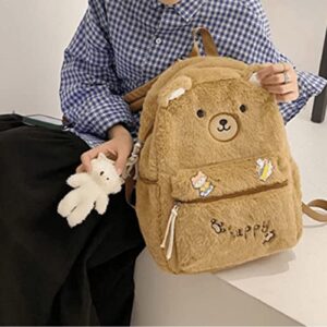 Kawaii Backpack for Girls Cute Fluffy Bear Japanese Style Rucksack (Coffee)