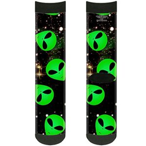 buckle-down mens buckle-down socks aliens head scatt galaxy/green/black crew backpacks, multicolor, crew us