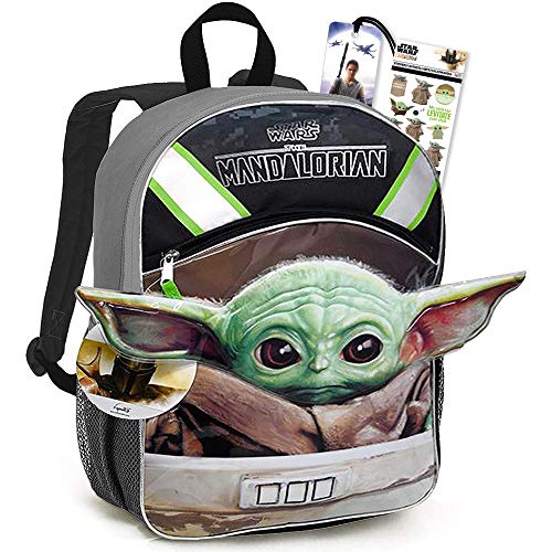 Disney Studio Star Wars Mandalorian School Supplies Set Baby Yoda School Bundle - Large 16" Baby Yoda Shaped Ears Backpack with Stickers and Bookmark