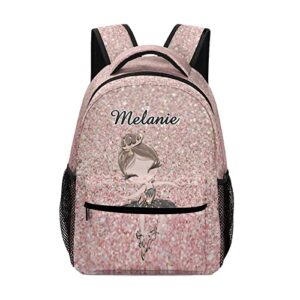 makeunique ballerina rose gold glitter personalized school backpack students schoolbag elementary bookbags with name casual travel daypacks for kids teens boys girls gift 12.2 x 5.9 x 16.5 inch