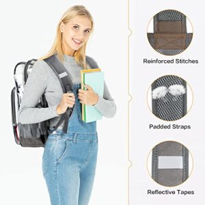 PAMANO Clear Backpack Transparent Heavy Duty Bookbag See Through Bag for College Work Stadium Concert Travel Security, Gray