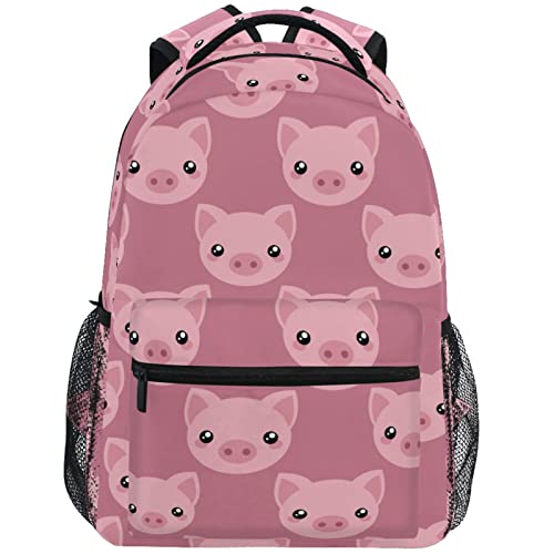 ZZKKO Cartoon Animal Pig School Backpacks Book Bag for Boys Girls Travel Hiking Camping Daypack Work Laptop Backpack Pink